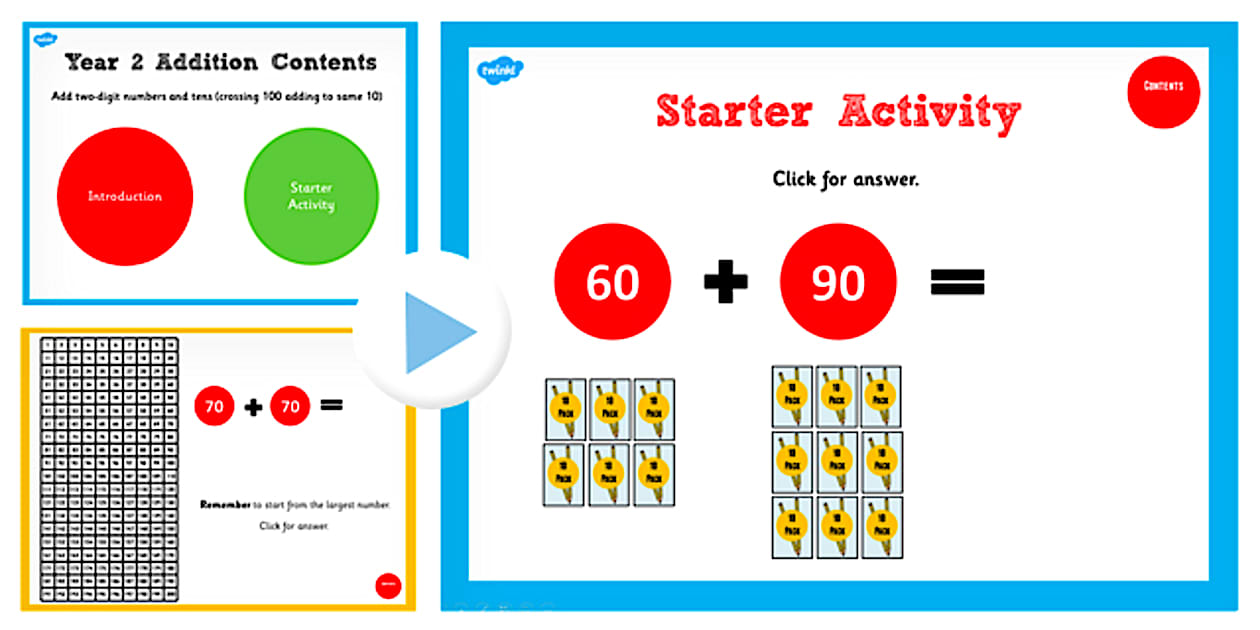 Y2 Adding 2 Numbers Tens Same 10 Cross 100 Start Teach PowerPoint