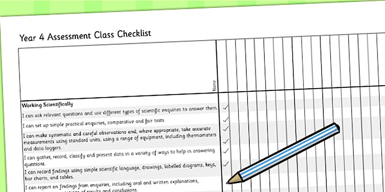 2014 National Curriculum Year 4 Science Assessment Class Checklist - target