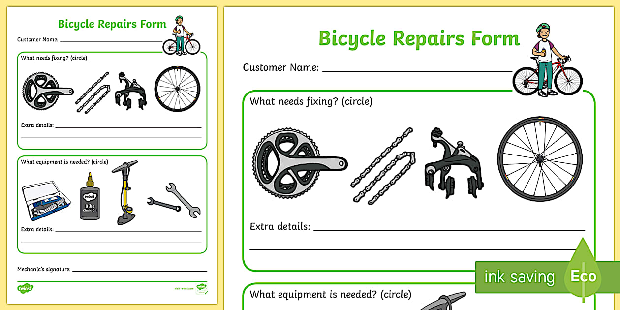 Bicycle Repair Shop Repairs Form (Teacher-Made) - Twinkl
