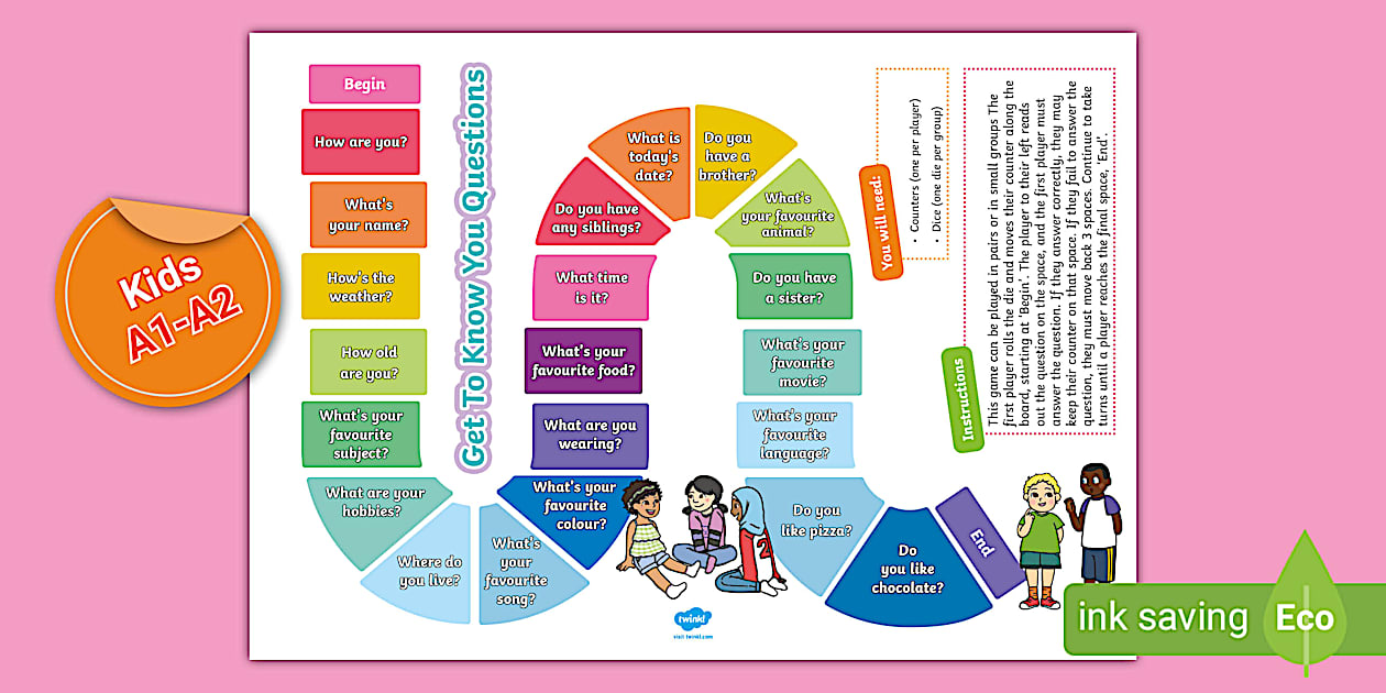 ESL Basic Questions Board Game [Kids, A1-A2] (teacher made)