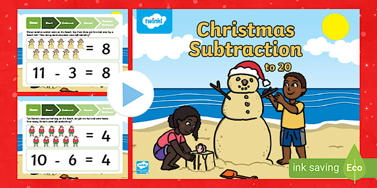 Christmas Subtraction to 20 PowerPoint - Twinkl