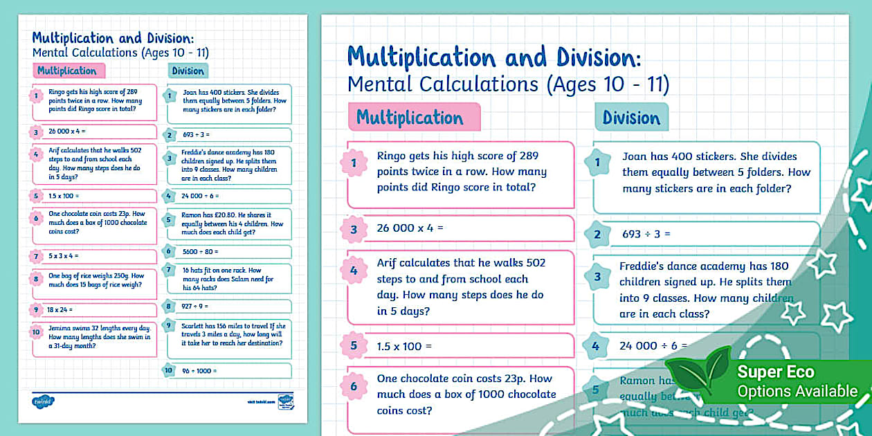 Multiplication and Division: Mental Calculations - Twinkl