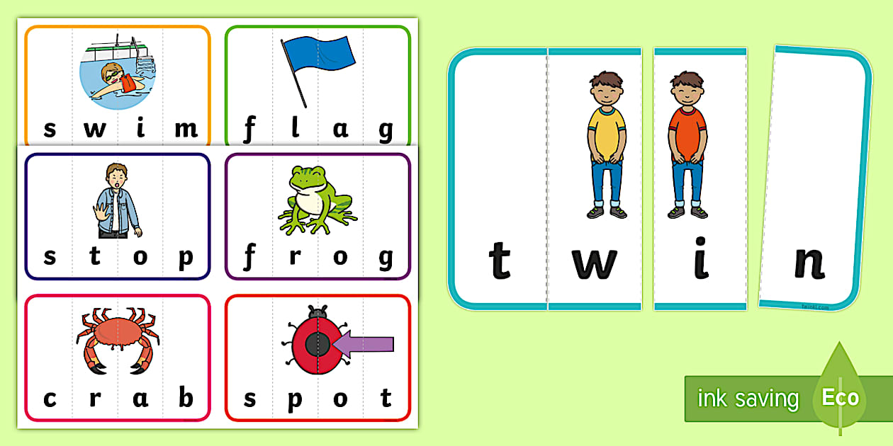 Precursive CCVC Word Puzzles Matching Cards - Twinkl