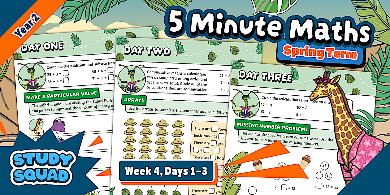 👉 Study Squad 5 Minute Maths - Year 2 Spring - Week 4 Days 1-3
