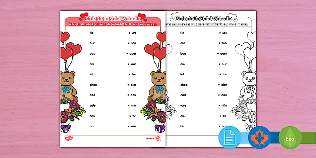 Valentine's Day Words Activity French