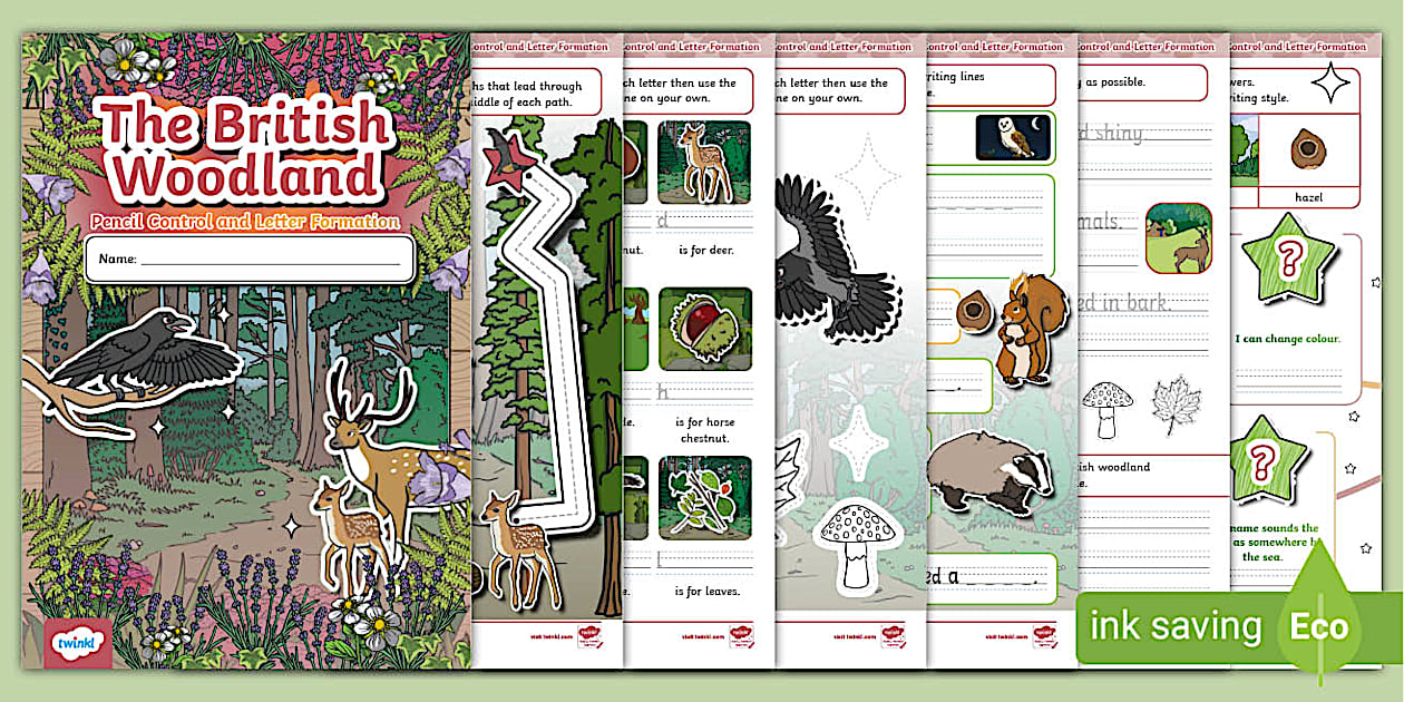 EYFS/KS1 The British Woodland Pencil Control and Letter Formation Activity