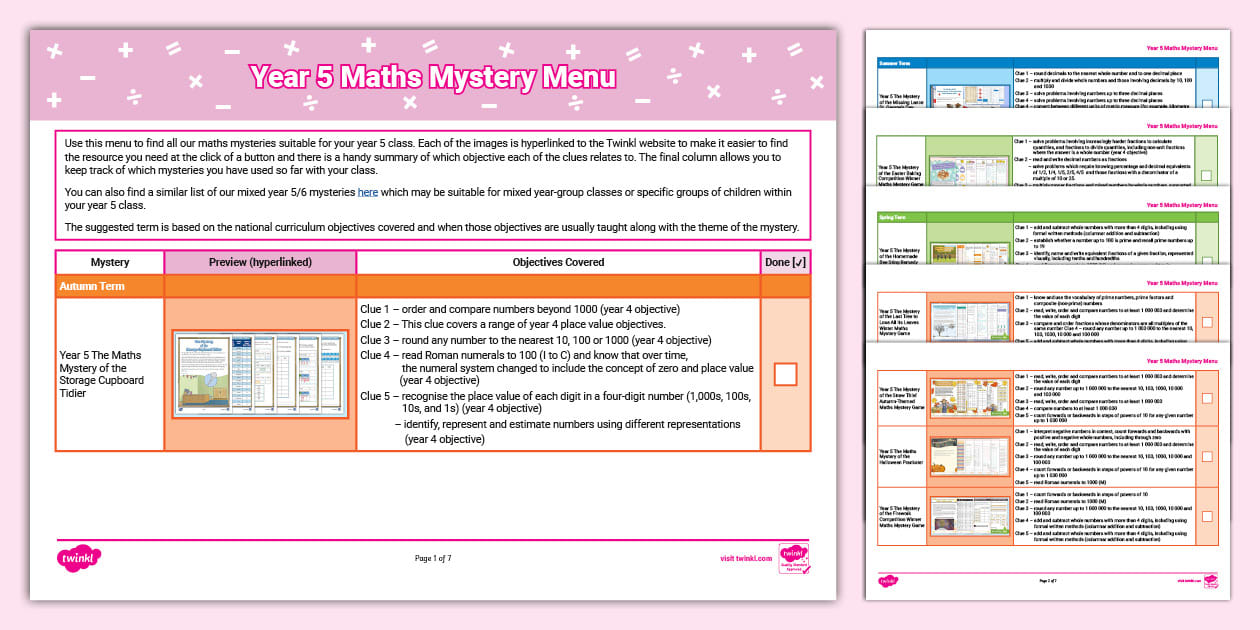 👉 Year 5 Maths Mystery Menu (teacher made) - Twinkl