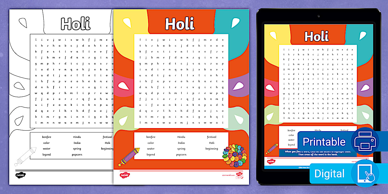 Holi Word Search for 3rd-5th Grade (teacher made) - Twinkl