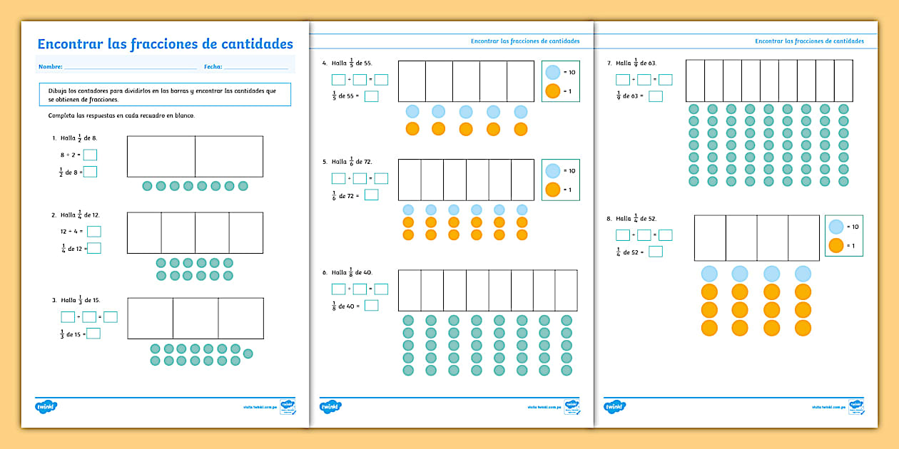 Ficha de actividad: Encontrar las fracciones de cantidades