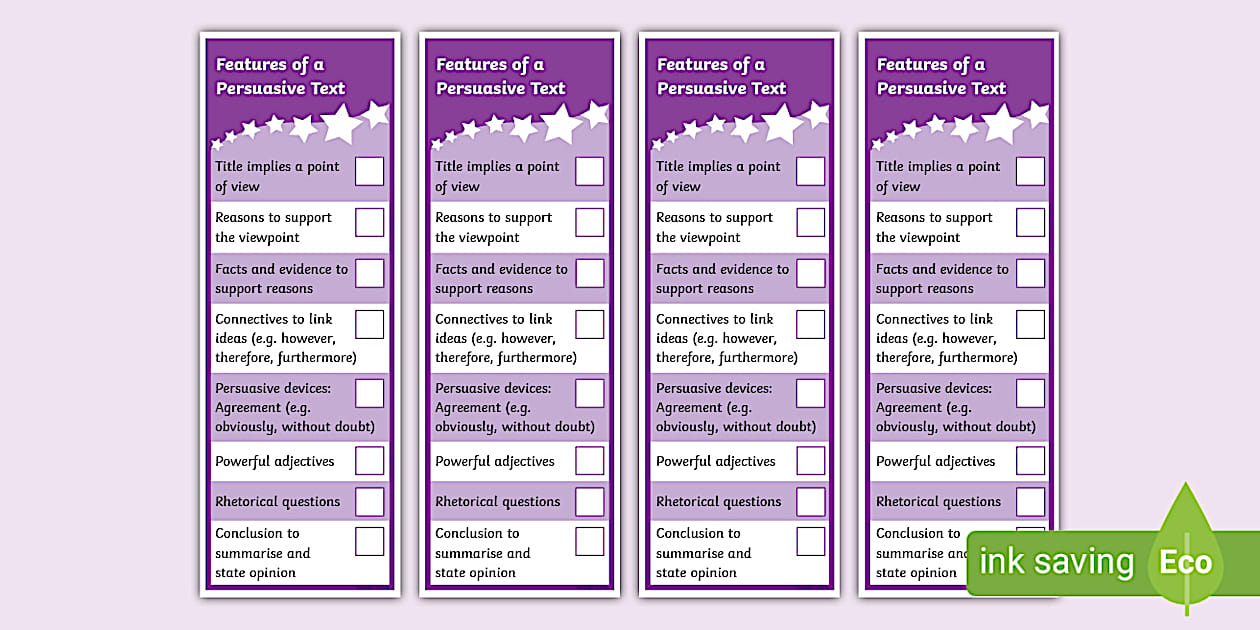 Features of a Persuasive Text Bookmark (teacher made)