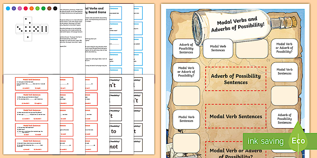 Black and White Modal Verbs and Adverbs of Possibility Board Game