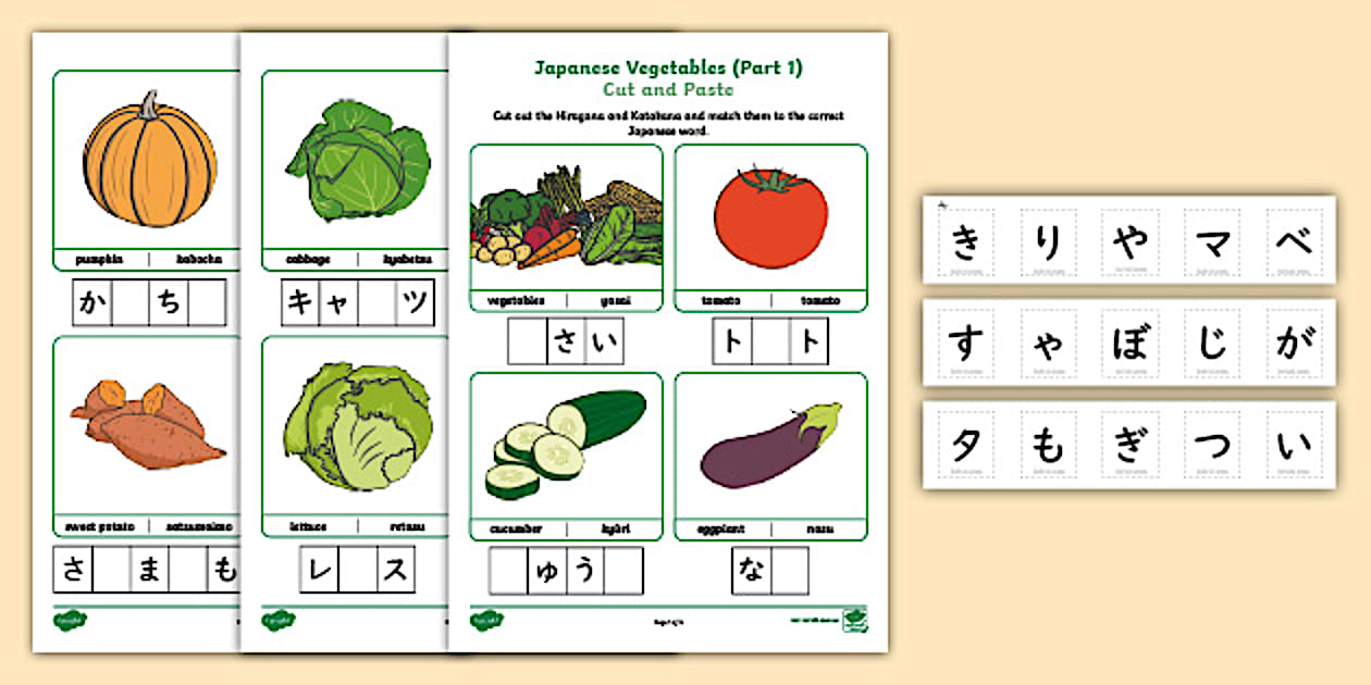 Japanese Vegetables (Part 1) Cut and Paste (teacher made)