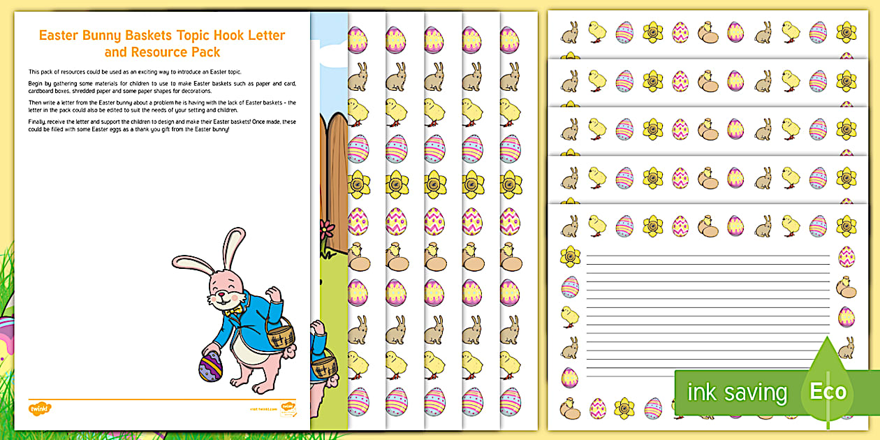 Editable Easter Bunny Baskets Topic Hook Letter Resource Pack