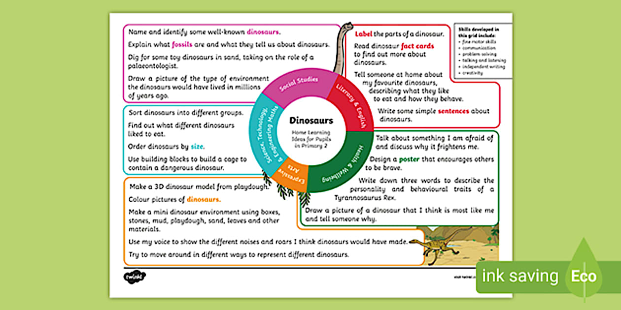 Dinosaurs P2 Mini Home Learning Topic - Twinkl
