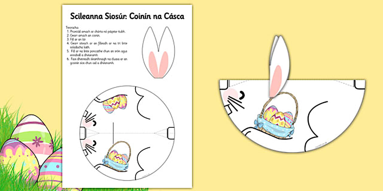Cutting Skills Easter Bunny Gaeilge (teacher made) - Twinkl