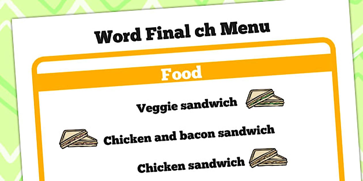 Word Final ch Menu (teacher made) - Twinkl