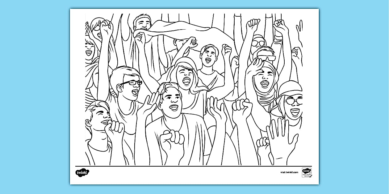 Crowd Shouting Colouring Sheet (teacher made) - Twinkl