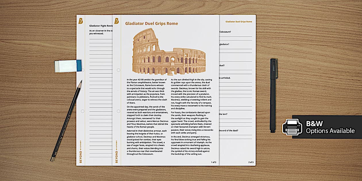Gladiator Duel Grips Rome Activity Sheet (Teacher-Made)