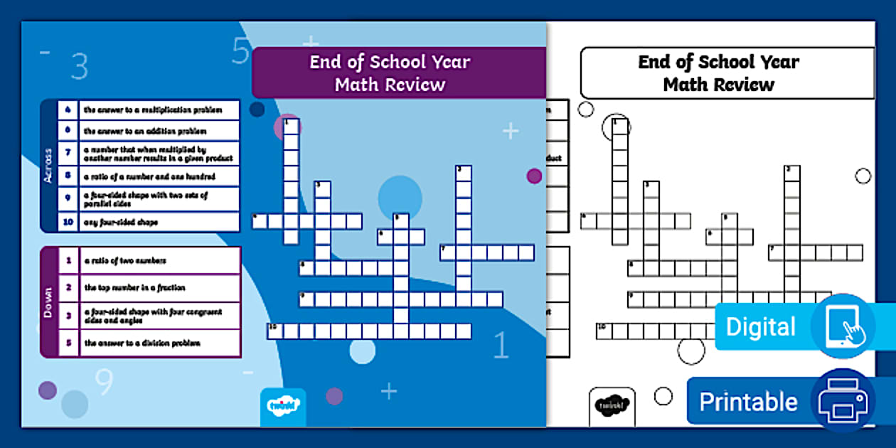 End of School Year Math Review Crossword | Math | Twinkl