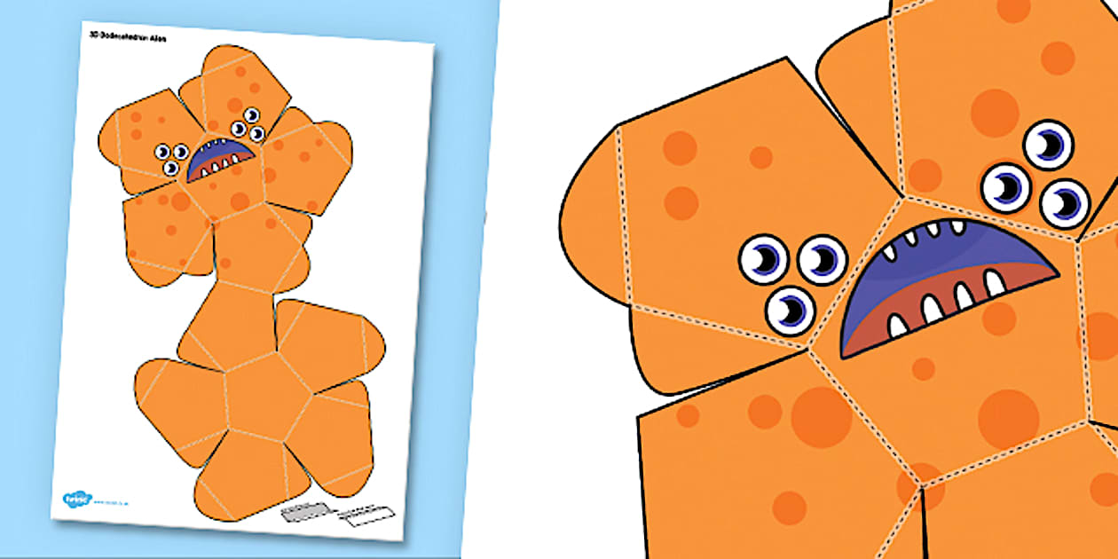 3D Shapes Dodecahedron Alien Net (teacher made) - Twinkl