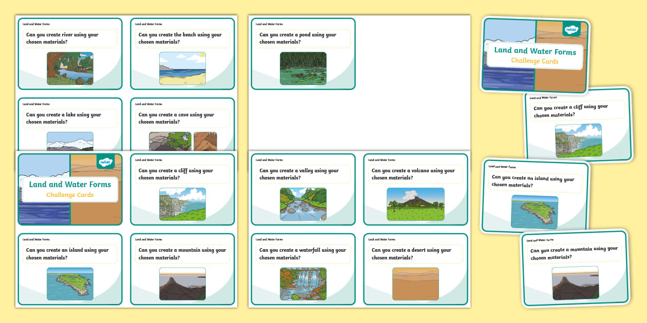 Land and Water Forms Challenge Cards - Twinkl