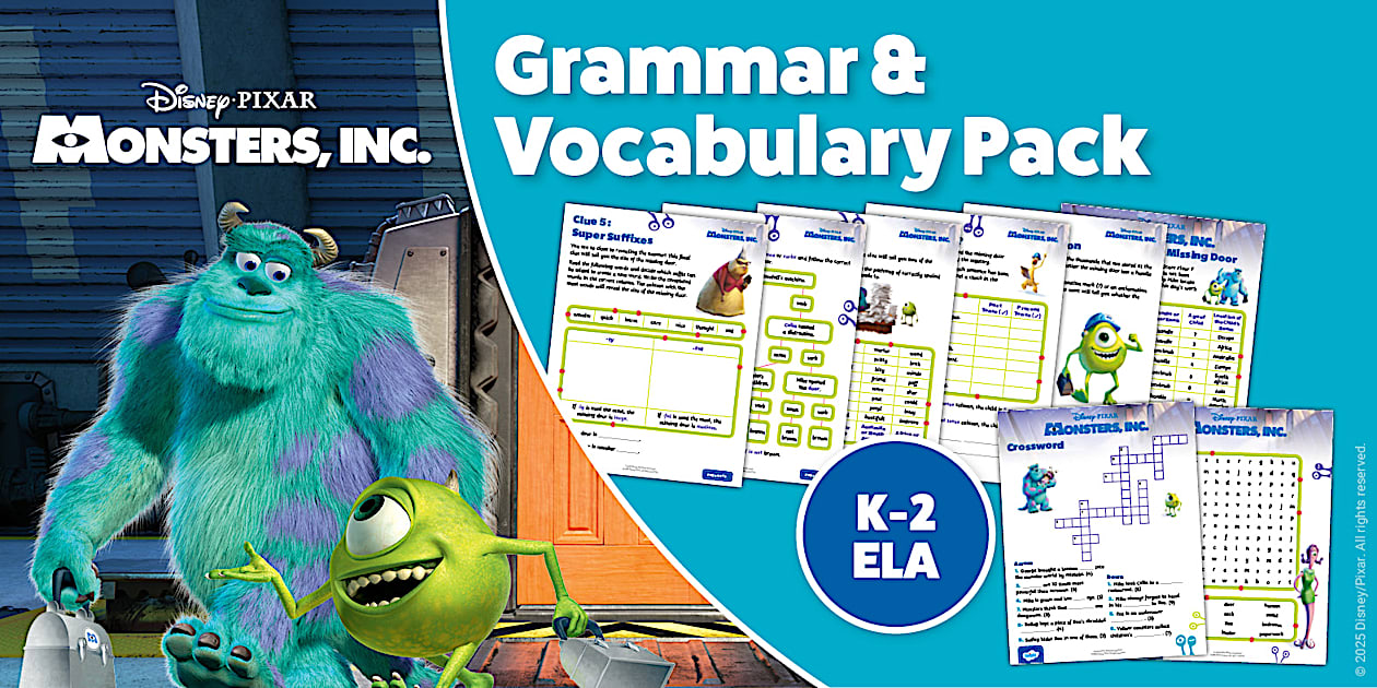 Monsters, Inc.: Grammar & Vocabulary Pack for K-2nd Grade