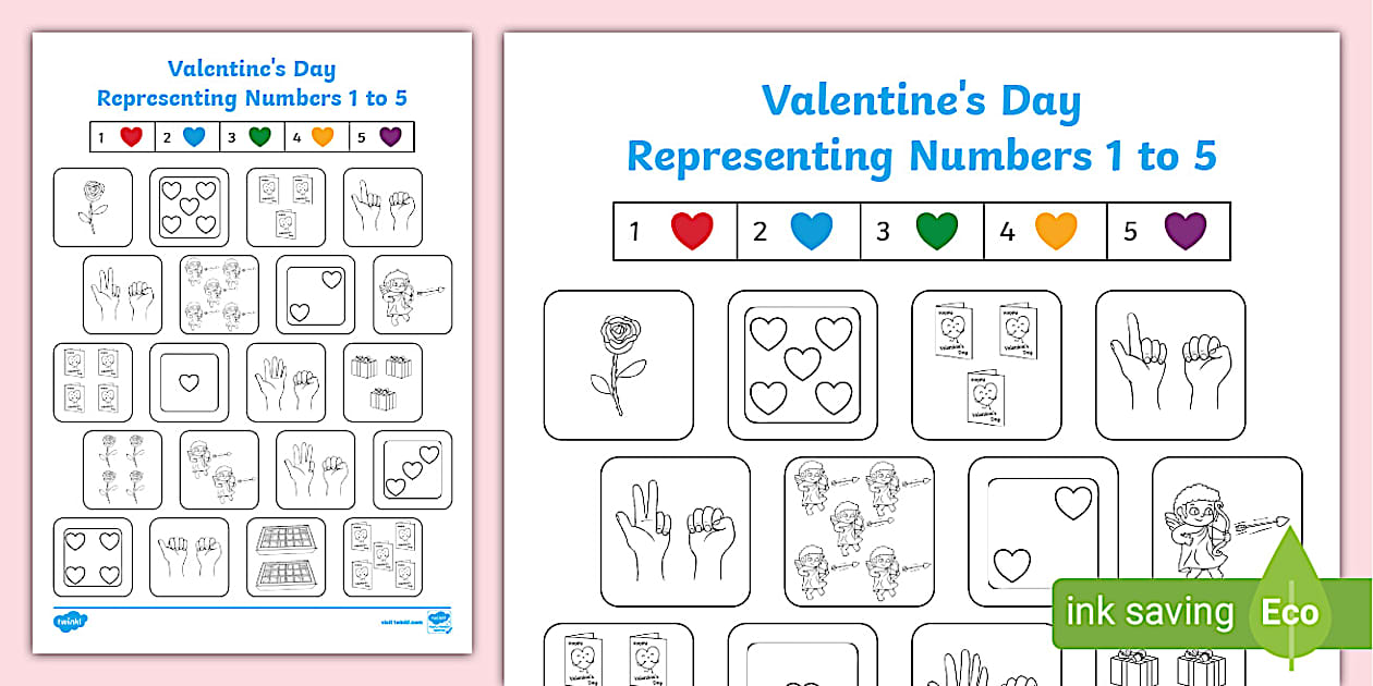 👉 Valentine's Day Representing Numbers 1 to 5 Activity Sheet