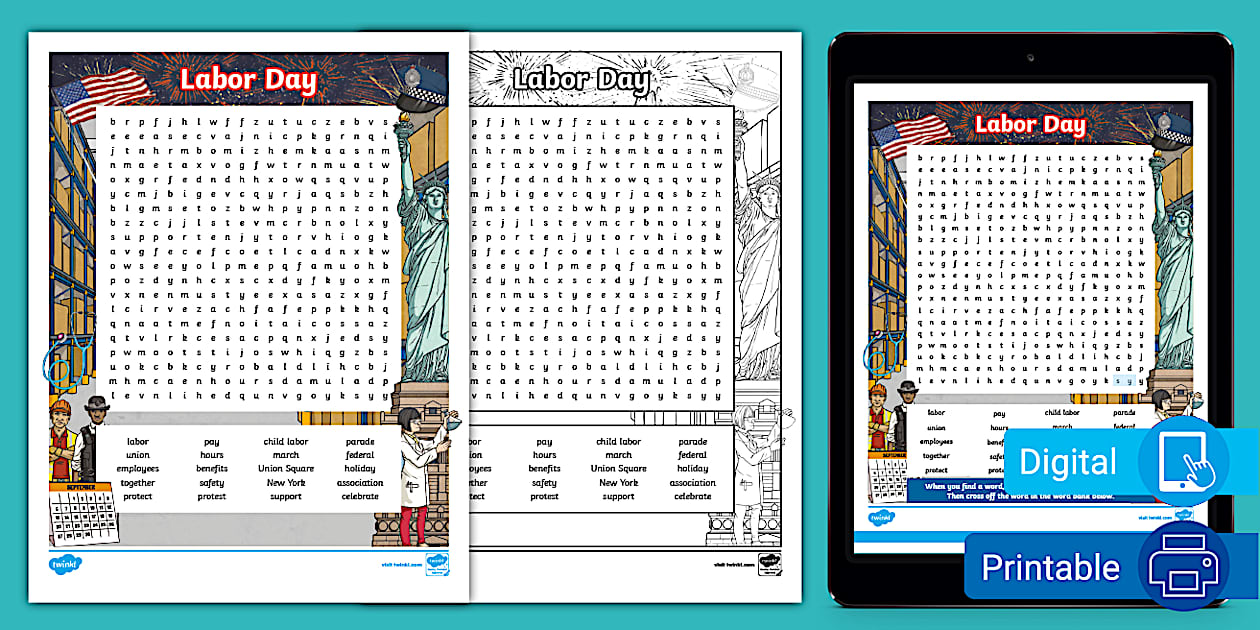 Labor Day Word Search Printable for Grades 6-8 | Twinkl USA