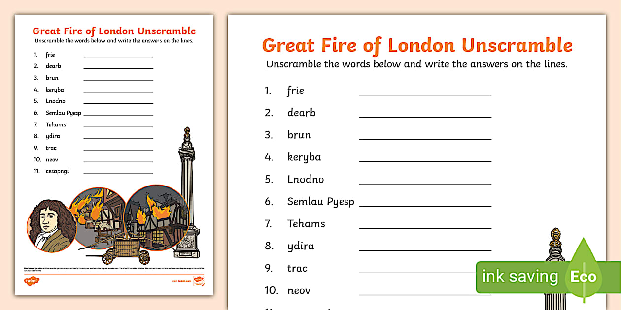 Great Fire of London Word Unscramble (Teacher-Made) - Twinkl
