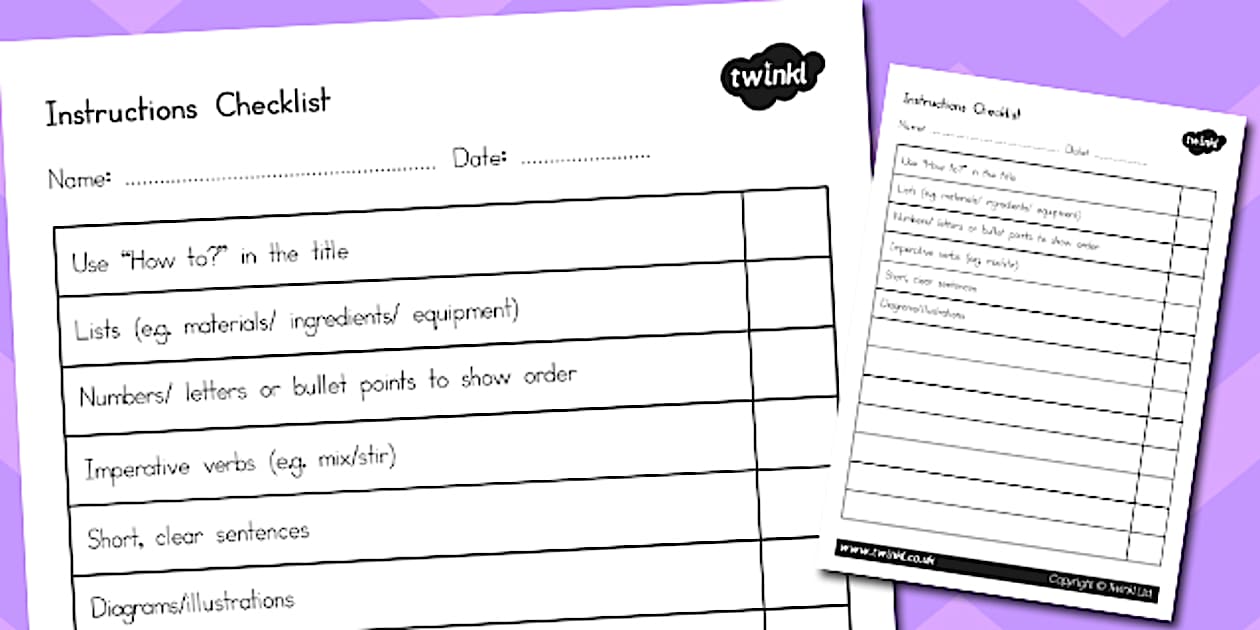 Editable Instructions Checklist (teacher made) - Twinkl