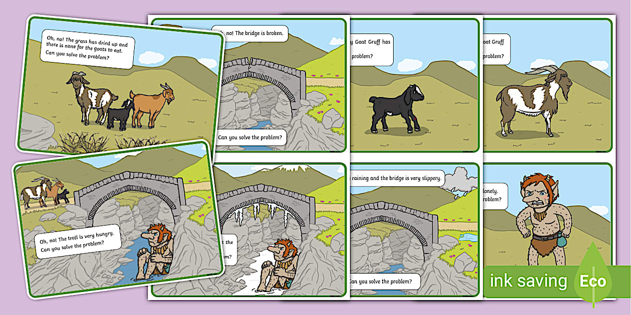 The Three Billy Goats Gruff Problem Scenario Cards | Twinkl