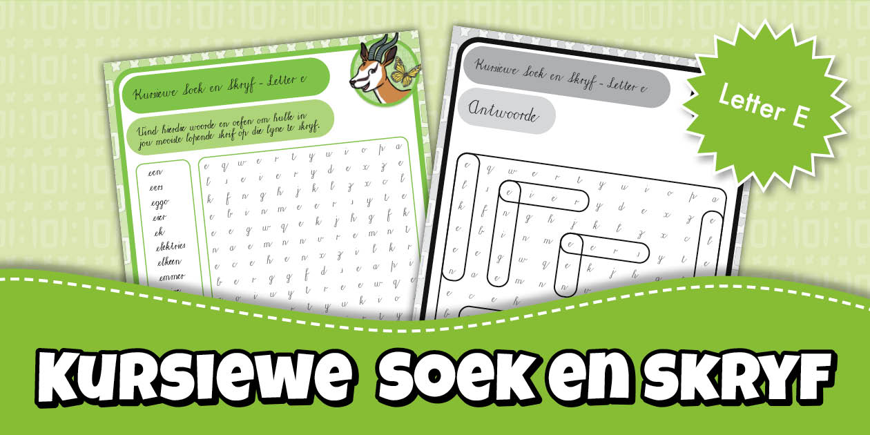 Gr 3 - Handskrif Soek en Skryf: Letter e (KABV-belyn)