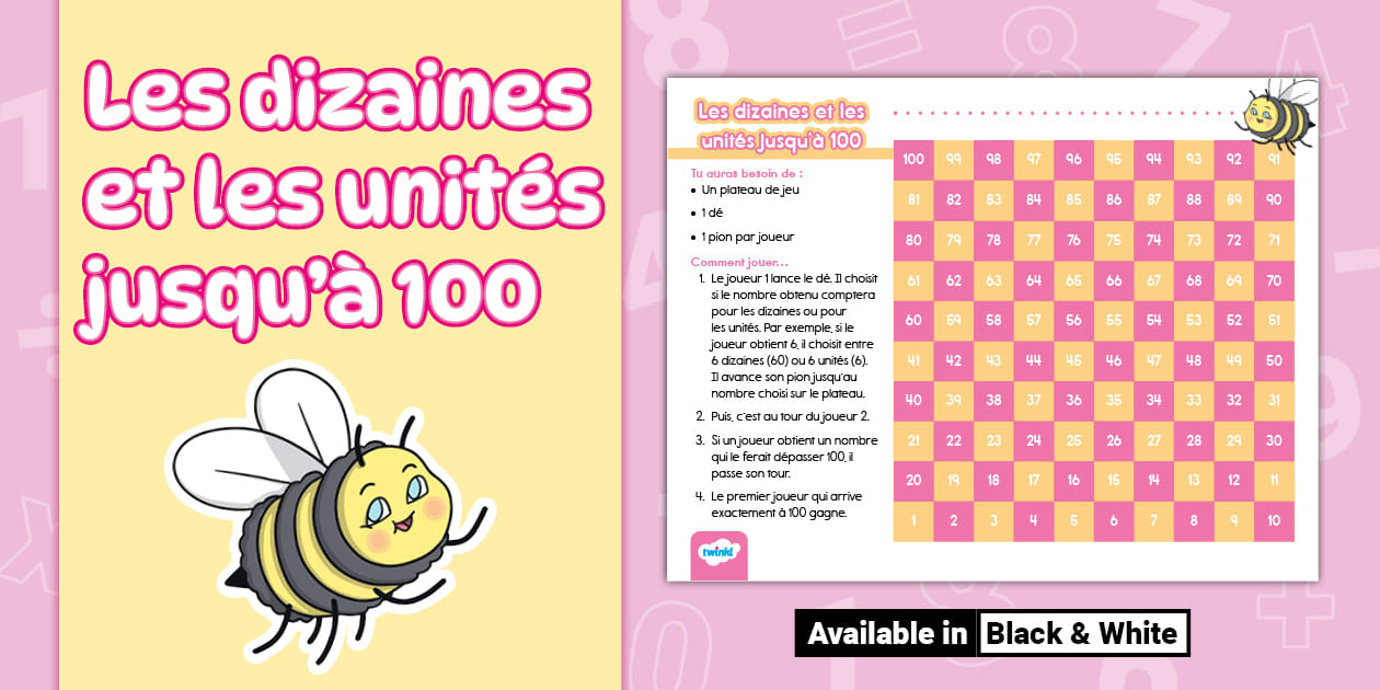 10s and 1s to 100 Math Game French