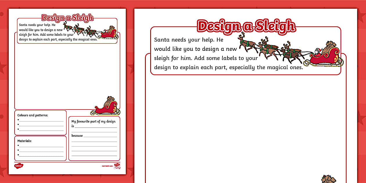 Design a Sleigh Activity Sheet (teacher made) - Twinkl