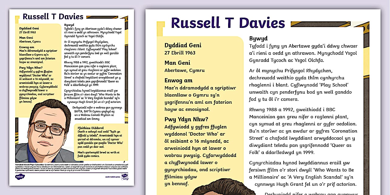 Ffeil Ffeithiau Russell T Davies (teacher made) - Twinkl
