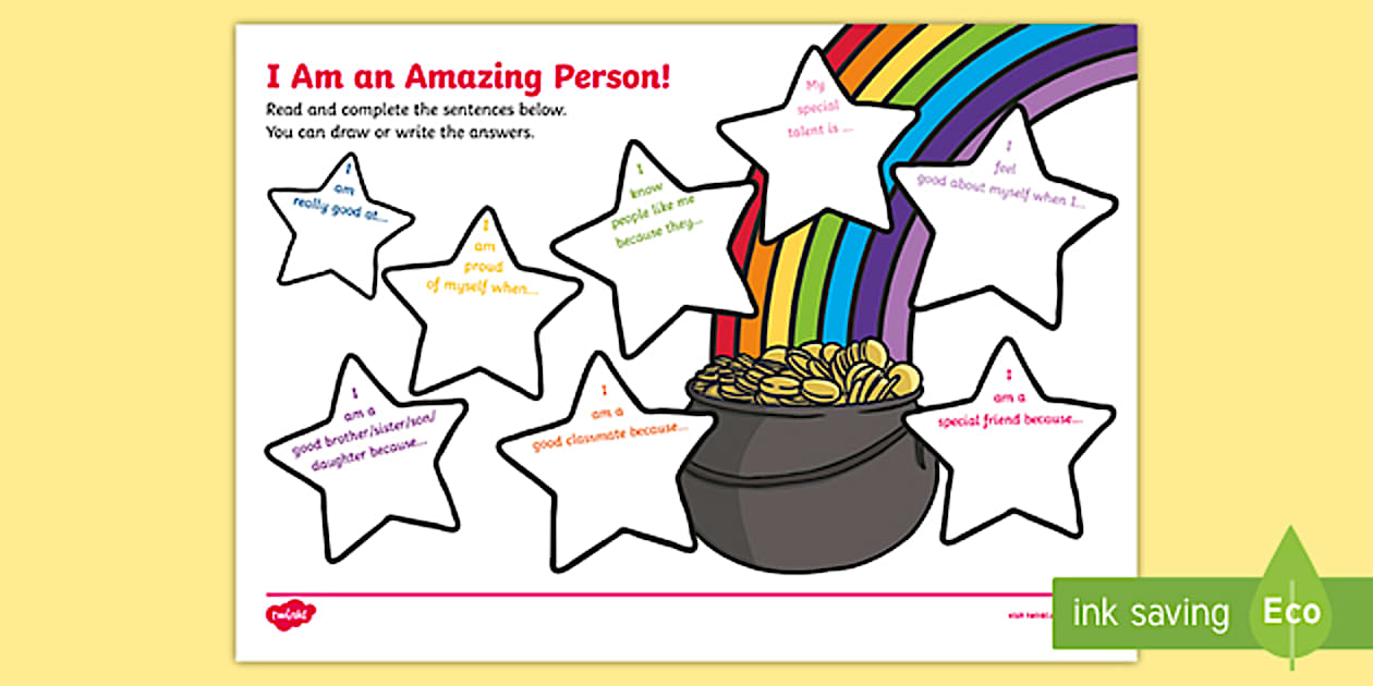 I Am an Amazing Person Worksheet (teacher made) - Twinkl