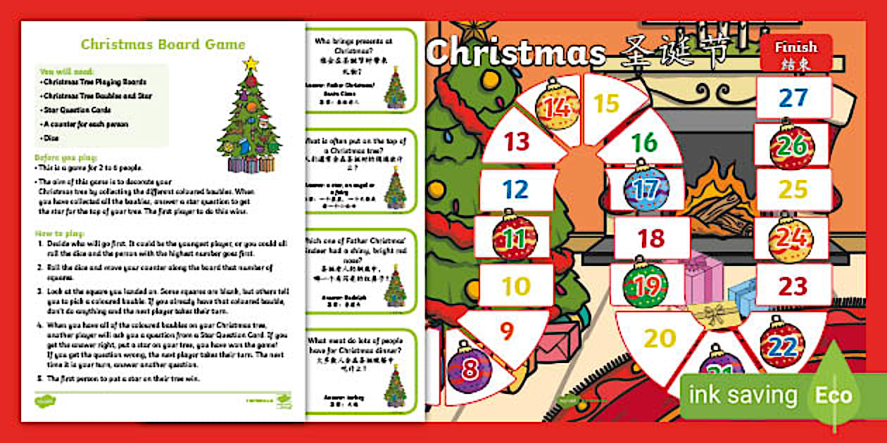 KS1 Christmas Board Game - English/Mandarin Chinese - Twinkl