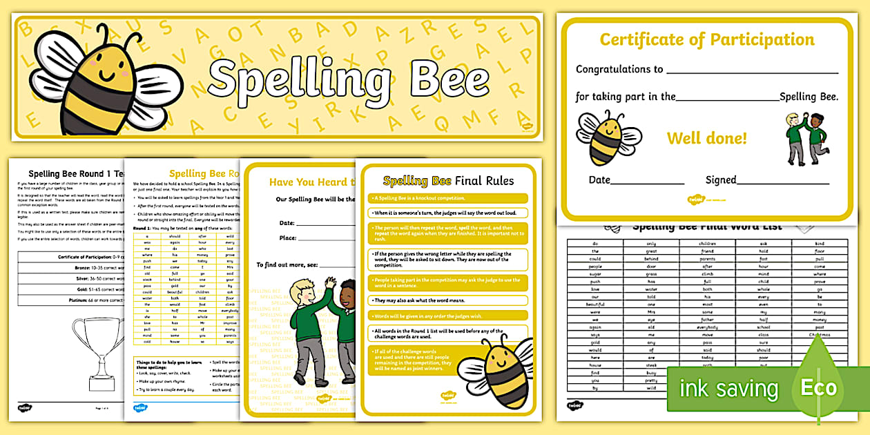 Spelling Bee Words for Kids - KS1 Resource Pack - 5-7 years