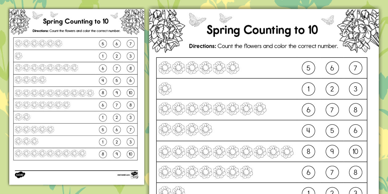 Spring Counting to 10 Worksheet - Twinkl