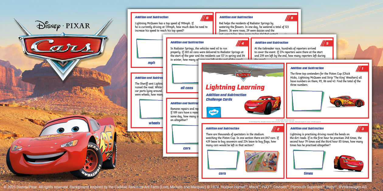 👉 Cars: Lightning Learning - Addition and Subtraction Challenge Cards [Ages