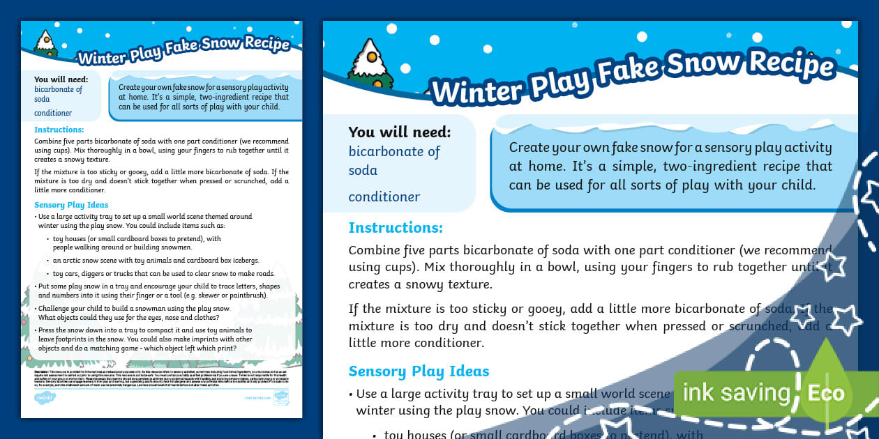 Winter Play Fake Snow Recipe (teacher made) - Twinkl