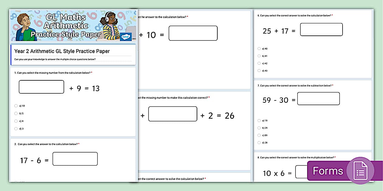 Year 2 Arithmetic GL Style Practice Paper (teacher made)