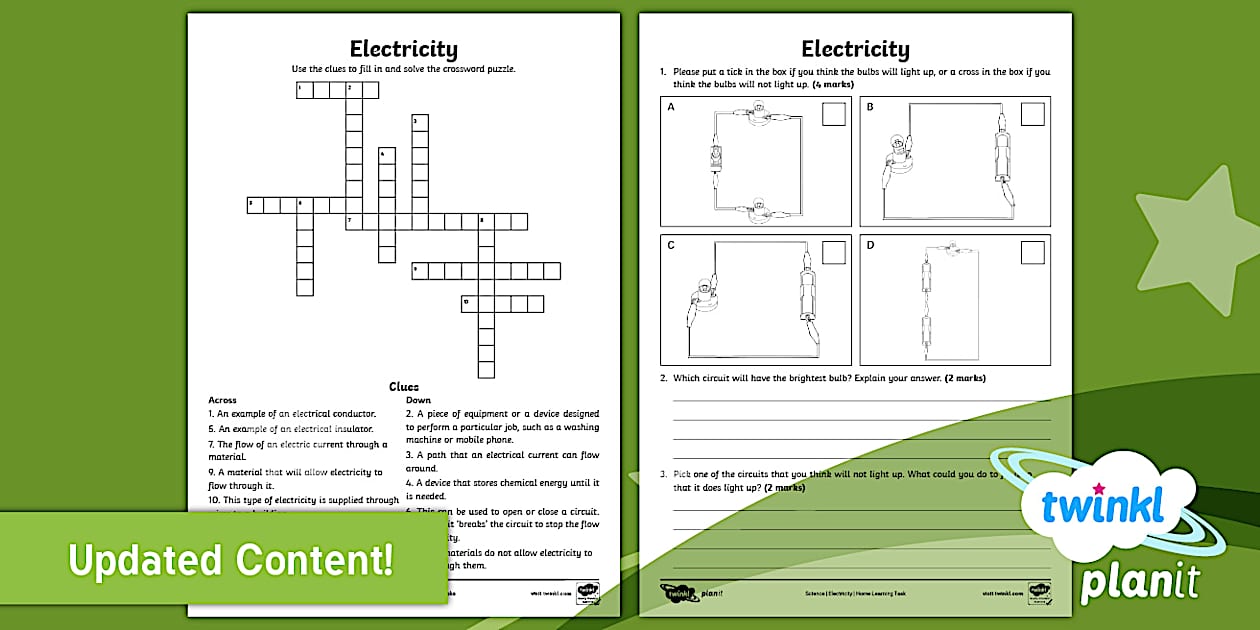 Science: Electricity: Year 4 Home Learning Tasks - Twinkl