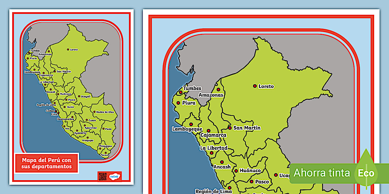 GRATIS Mapa del Perú con sus departamentos | Twinkl Perú