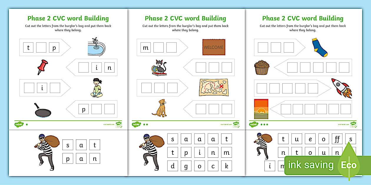 Phase 2 CVC Word Building Differentiated Activity Sheets
