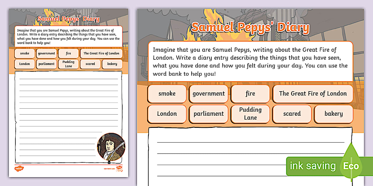 Samuel Pepys Diary Writing Template (teacher made) - Twinkl