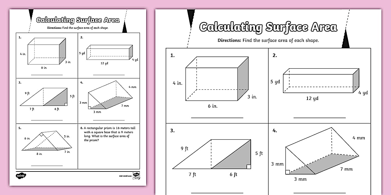 Calculating Surface Area Worksheet for 7th Grade | Twinkl USA