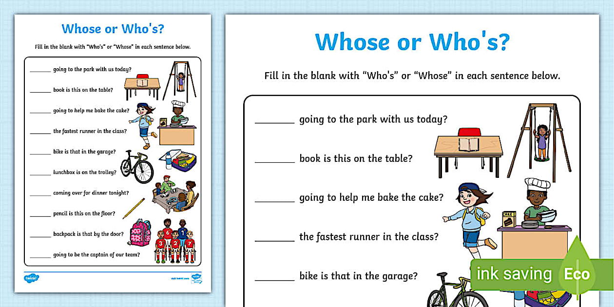 Who's or Whose Worksheet (teacher made) - Twinkl