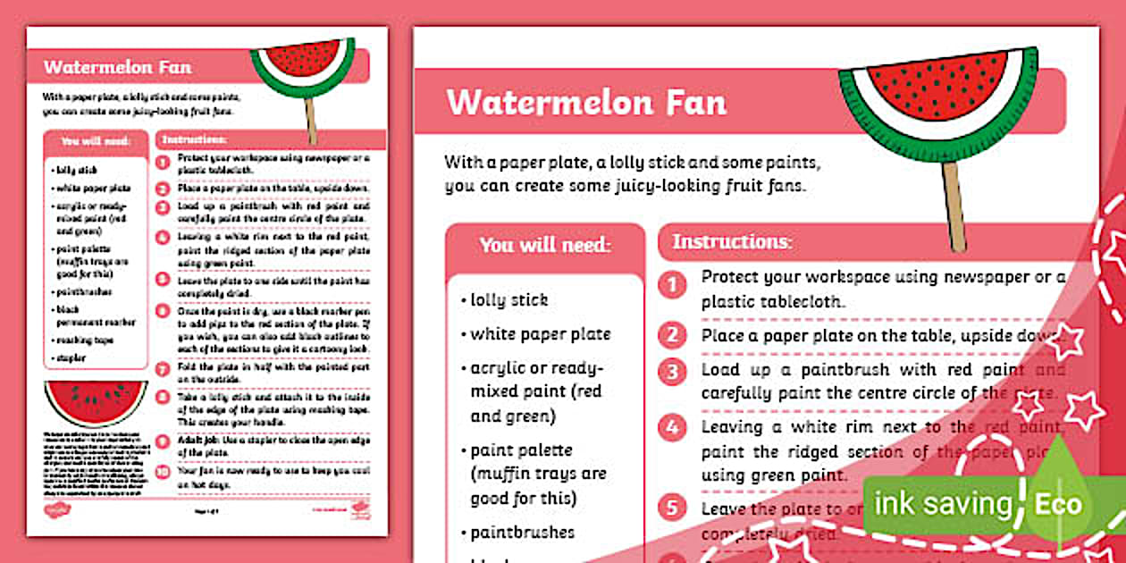 Watermelon Paper Plate Fans Craft Instructions - Twinkl