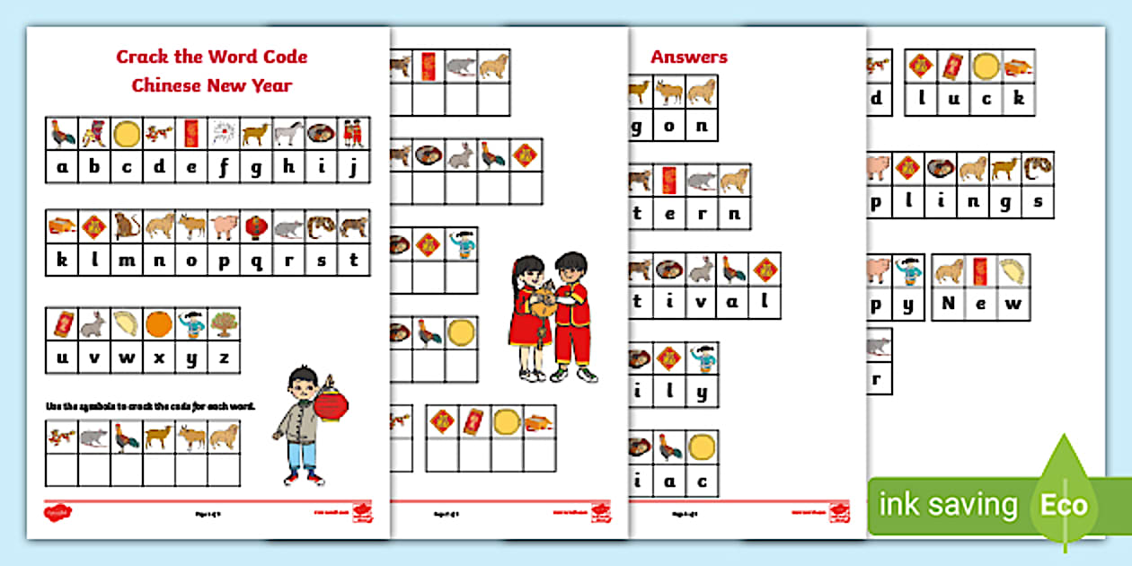 KS1 Crack the Word Code: Chinese New Year Activity - Twinkl